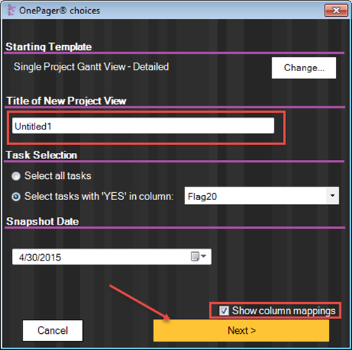 Creating a NEW Project View - OnePager Express - OnePager Documentation