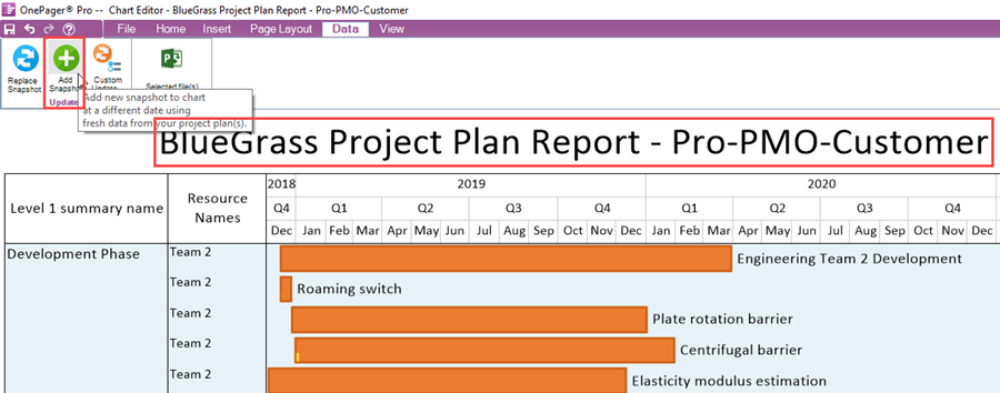 ADDING a Snapshot via Pull Operation for Version 7.1 - OnePager Documentation