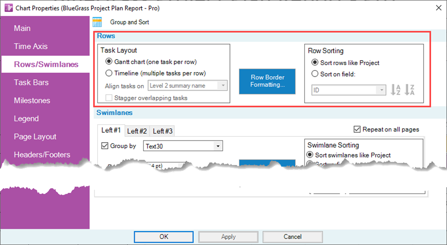 Using Rows and Swimlanes for OnePager Version 7.0 - OnePager Documentation