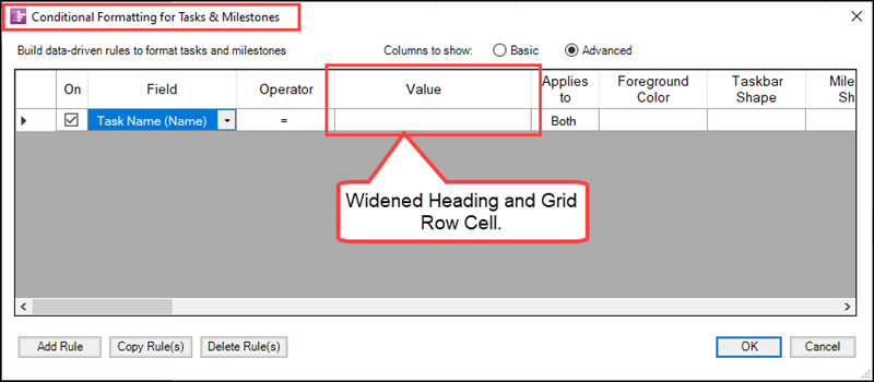 Adding Conditional Formatting Rules for OnePager for Version 7.2 - OnePager Documentation