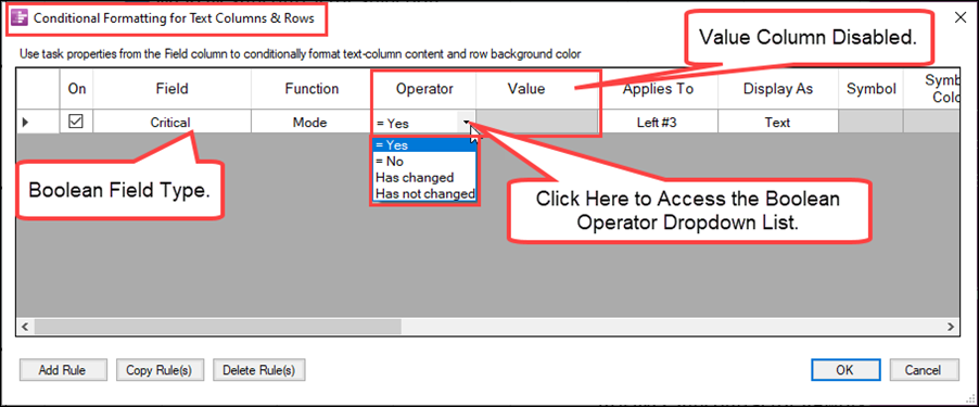 Conditional Formatting Rules for Text Columns and Rows for OnePager for Version 7.2 - OnePager ...