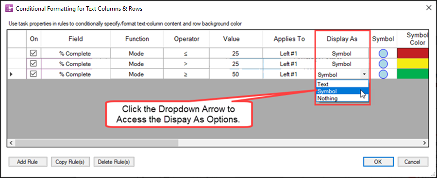 Conditional Formatting Rules for Text Columns and Rows for OnePager for Version 7.2 - OnePager ...