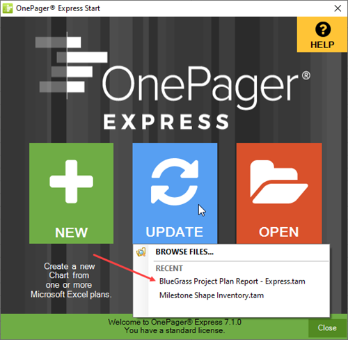 ADDING a Snapshot via Push Update to a OnePager Chart for Version 7.1 - OnePager Documentation