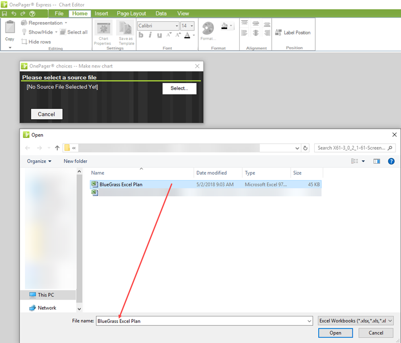 Creating a NEW Chart using Microsoft Excel Data for Version 7.1 - OnePager Documentation