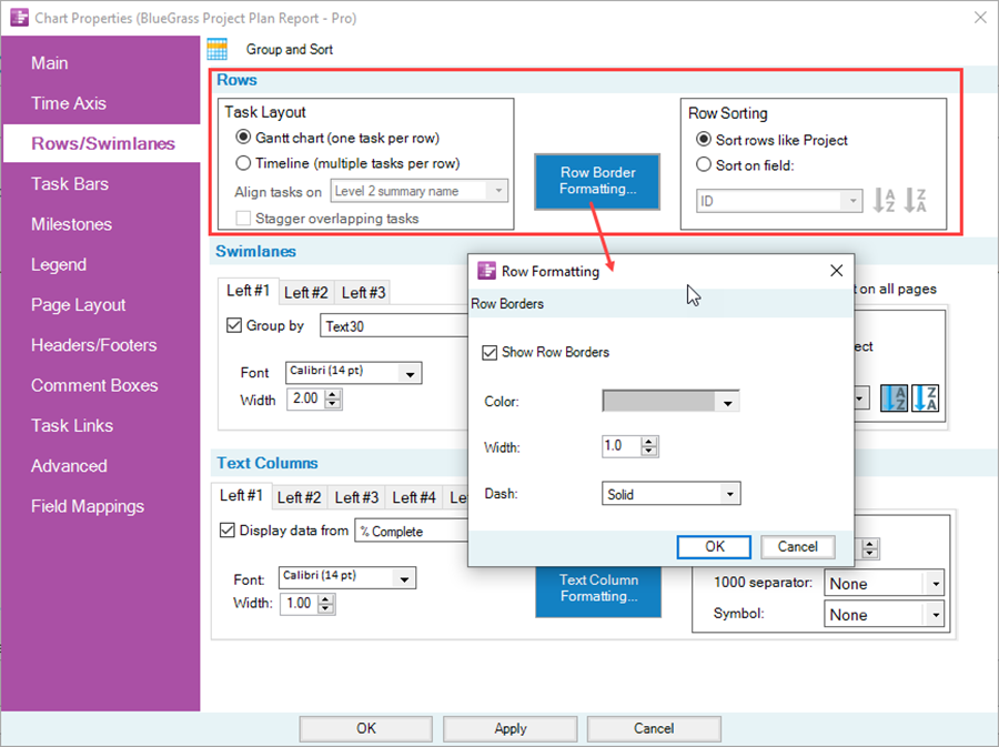 Using Rows and Swimlanes for OnePager Version 7.0 - OnePager Documentation