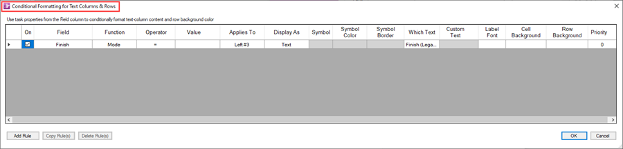 Conditional Formatting Rules for Text Columns and Rows for OnePager for Version 7.2 - OnePager ...