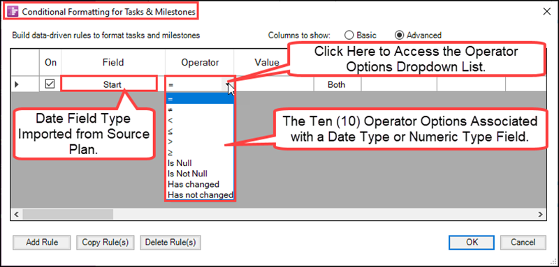 Adding Conditional Formatting Rules for OnePager for Version 7.2 - OnePager Documentation