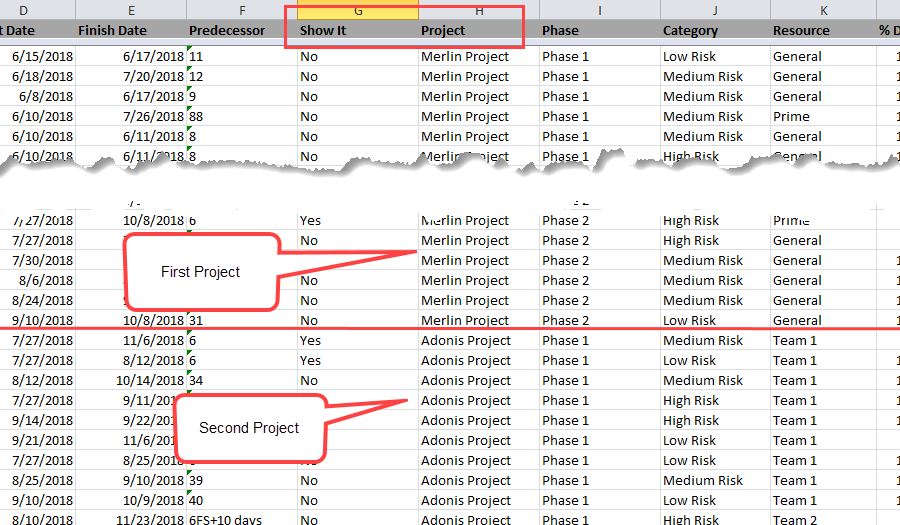 Handling Microsoft Excel Spreadsheets Containing Multiple Projects For Version 6.1 - OnePager ...