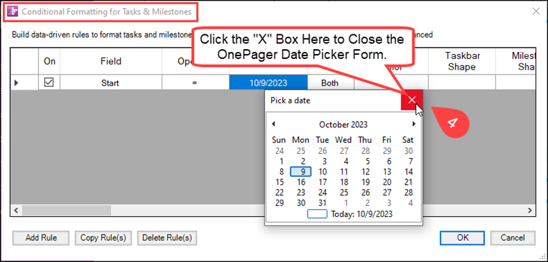 Adding Conditional Formatting Rules for OnePager for Version 7.2 - OnePager Documentation