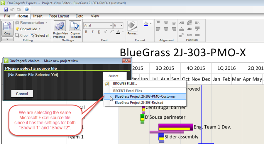Creating a NEW Project View via Pull Operation - OnePager Express for Version 5.3 - OnePager ...