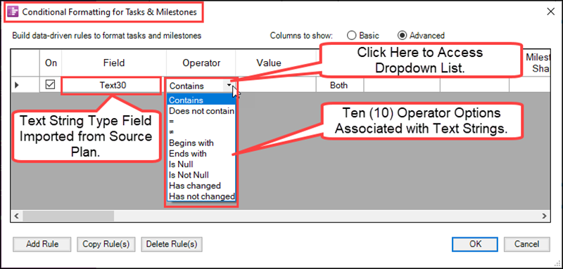 Adding Conditional Formatting Rules for OnePager for Version 7.2 - OnePager Documentation
