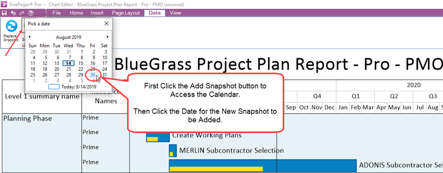 ADDING a Snapshot via Pull Operation - OnePager Pro for Version 7.0 - OnePager Documentation