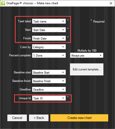 Microsoft Excel Fields Available to OnePager Express for Version 7.2 - OnePager Documentation