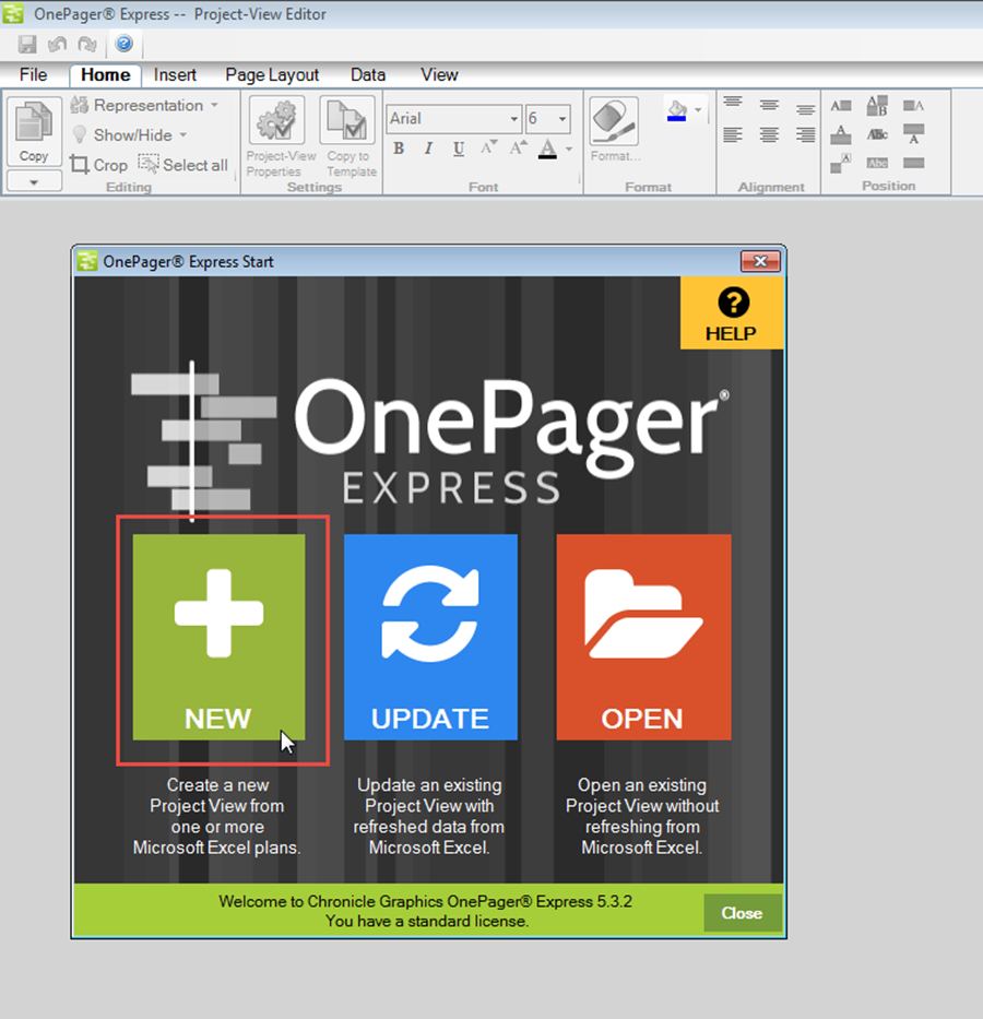 Creating a NEW Project View - OnePager Express Desktop for Version 5.3 - OnePager Documentation