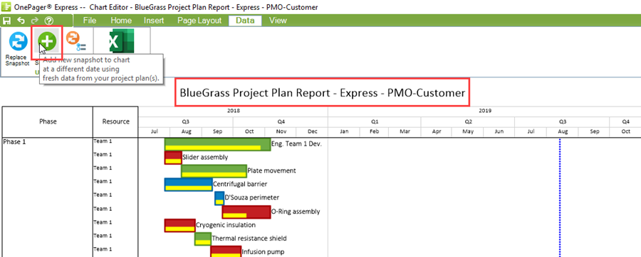 ADDING a Snapshot via Pull Operation - OnePager Express for Version 7.0 - OnePager Documentation