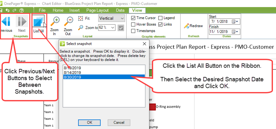 ADDING a Snapshot via Pull Operation - OnePager Express for Version 7.0 - OnePager Documentation