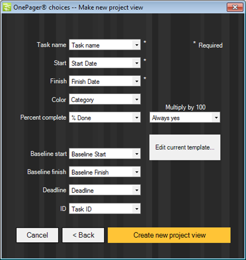 Creating a NEW Project View - OnePager Express Add-in for Version 5.3 - OnePager Documentation