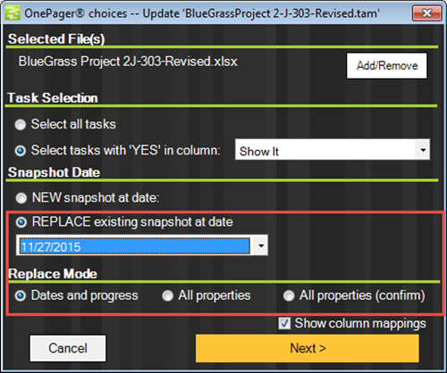 REPLACING a Snapshot via Push Update - OnePager Express Desktop for Version 5.3 - OnePager ...