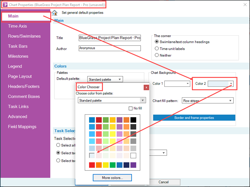 Zebra Striping for Rows and Swimlanes for OnePager for Version 7.2 - OnePager Documentation