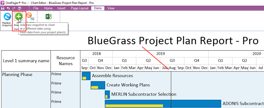 ADDING a Snapshot via Pull Operation - OnePager Pro for Version 7.0 - OnePager Documentation