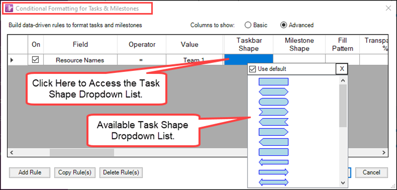 Adding Conditional Formatting Rules for OnePager for Version 7.2 - OnePager Documentation