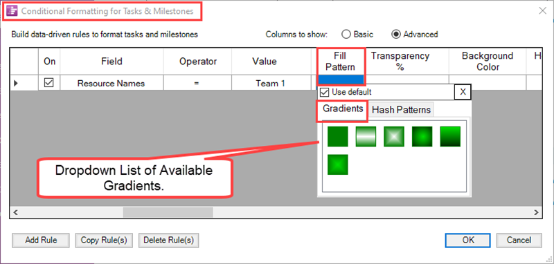 Adding Conditional Formatting Rules for OnePager for Version 7.2 - OnePager Documentation