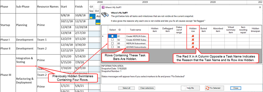 Hiding and Unhiding Rows and Swimlanes for Version 7.0 - OnePager Documentation