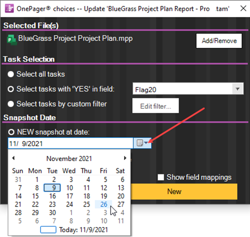 ADDING a Snapshot via Push Update to a OnePager Chart for Version 7.1 - OnePager Documentation
