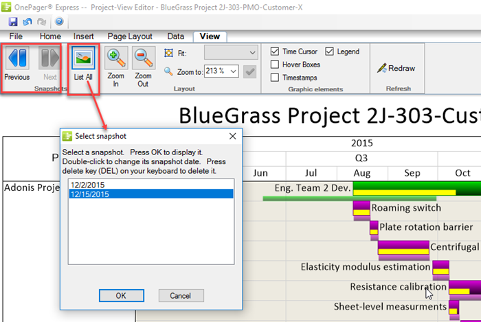 ADDING a Snapshot via Pull Operation - OnePager Express for Version 6.0 - OnePager Documentation