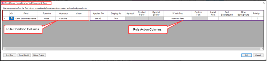 Conditional Formatting Rules for Text Columns and Rows for OnePager for Version 7.2 - OnePager ...