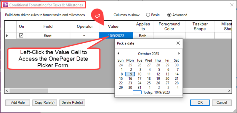 Adding Conditional Formatting Rules for OnePager for Version 7.2 - OnePager Documentation