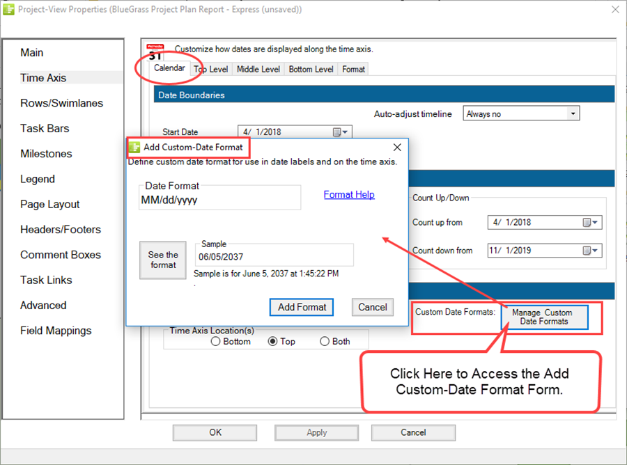 Editing Time Axes with the Project-View Properties Form for OnePager Express for Version 6.1 ...