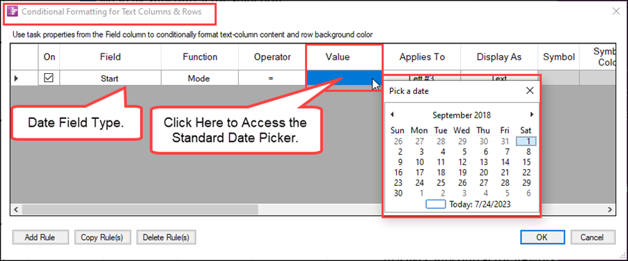 Conditional Formatting Rules for Text Columns and Rows for OnePager for Version 7.2 - OnePager ...