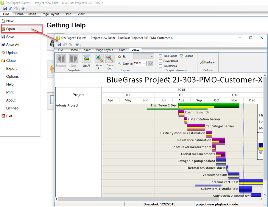 ADDING a Snapshot via Pull Operation - OnePager Express for Version 6.0 - OnePager Documentation
