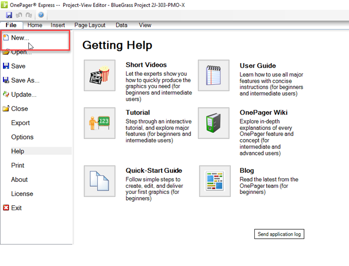 Creating a NEW Project View via Pull Operation - OnePager Express for Version 6.0 - OnePager ...