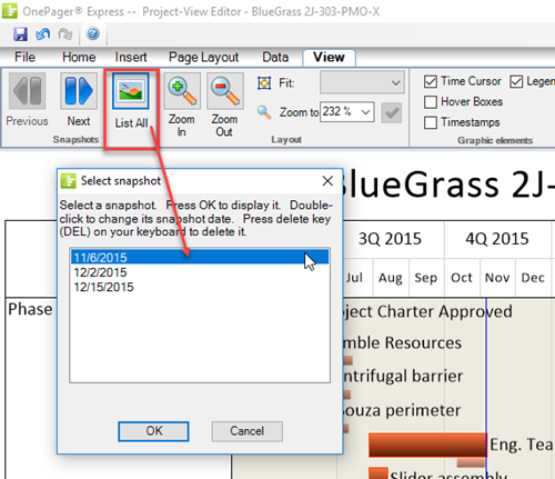 Opening an EXISTING Project View - OnePager Express Add-in for Version 6.0 - OnePager Documentation