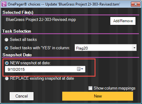 ADDING a Snapshot via Push Update - OnePager Pro Desktop for Version 5.3 - OnePager Documentation