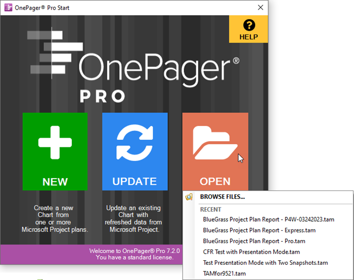 Opening an EXISTING OnePager Chart for Version 7.2 - OnePager Documentation