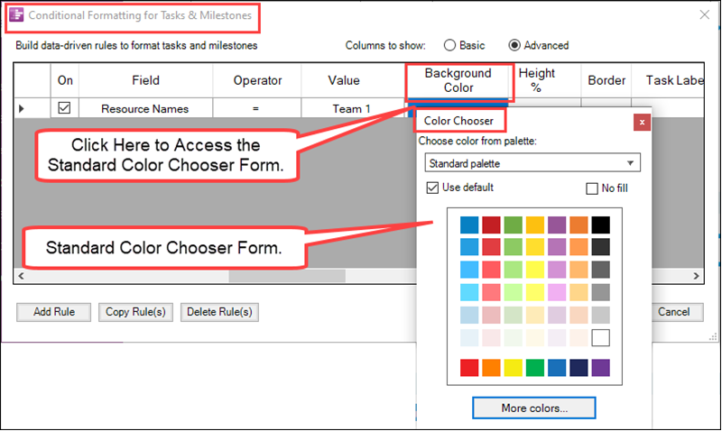 Adding Conditional Formatting Rules for OnePager for Version 7.2 - OnePager Documentation