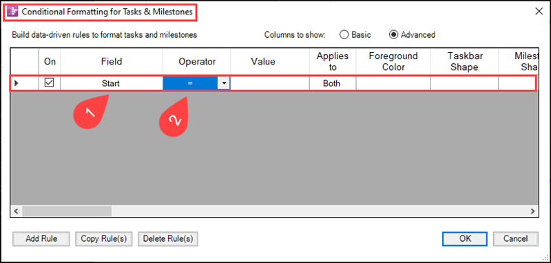 Adding Conditional Formatting Rules for OnePager for Version 7.2 - OnePager Documentation