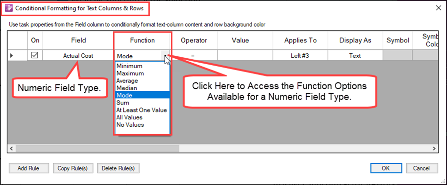 Conditional Formatting Rules for Text Columns and Rows for OnePager for Version 7.2 - OnePager ...