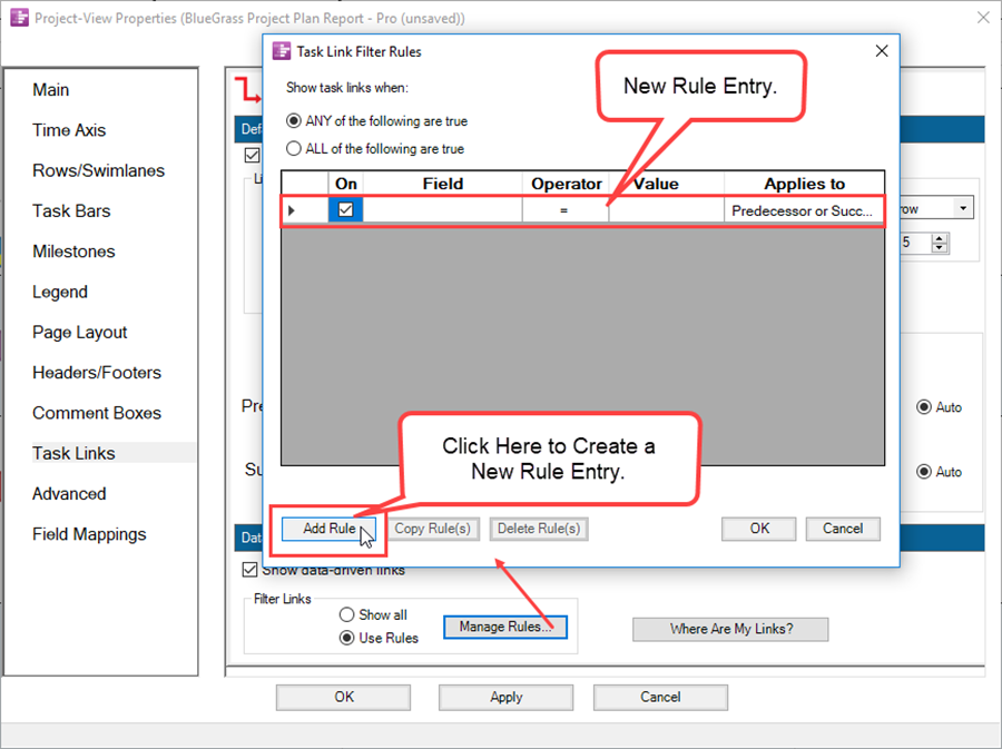 Using Task Link Filtering Rules For Showinghiding Task Links For Onepager Pro For Version 61 