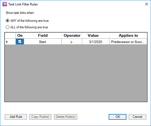 Using Task Link Filtering Rules For Showinghiding Task Links For Onepager Pro For Version 61 
