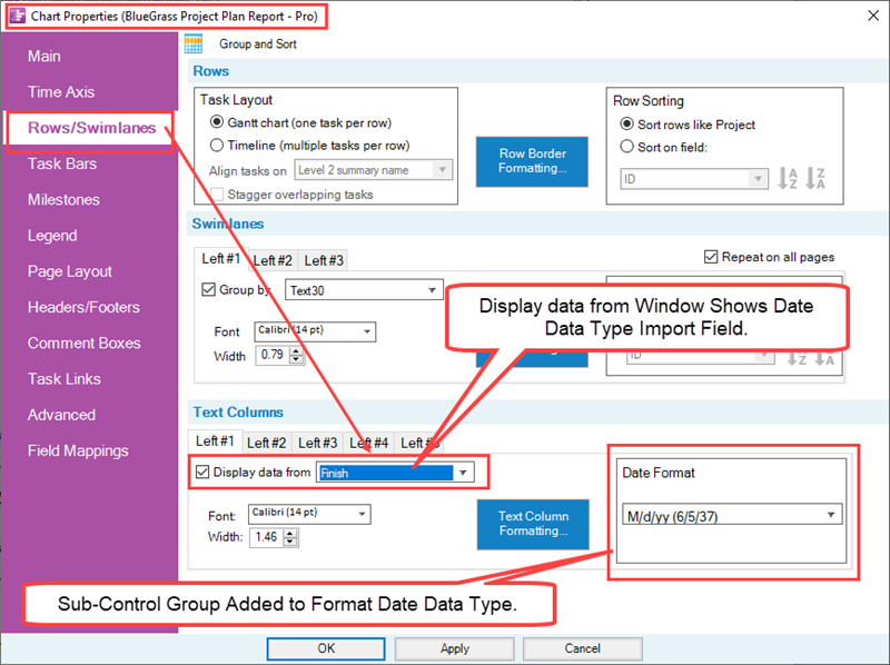 Rows/Swimlane Tab for Version 7.0 - OnePager Documentation