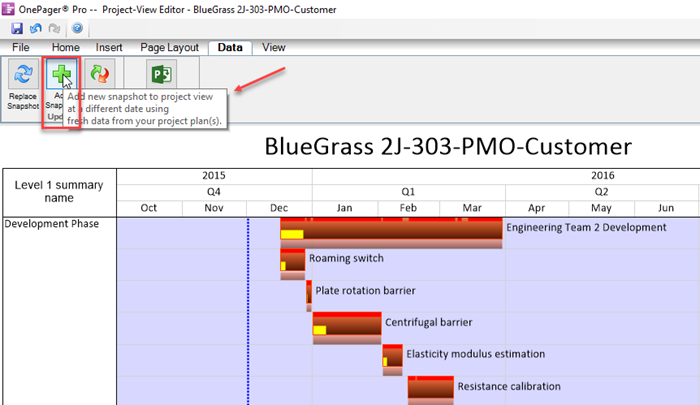 ADDING a Snapshot via Pull Operation - OnePager Pro for Version 6.1 - OnePager Documentation