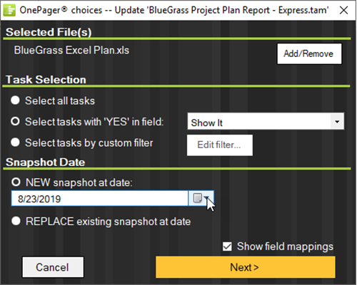 ADDING a Snapshot Via Push Update - OnePager Express Desktop for Version 7.0 - OnePager ...