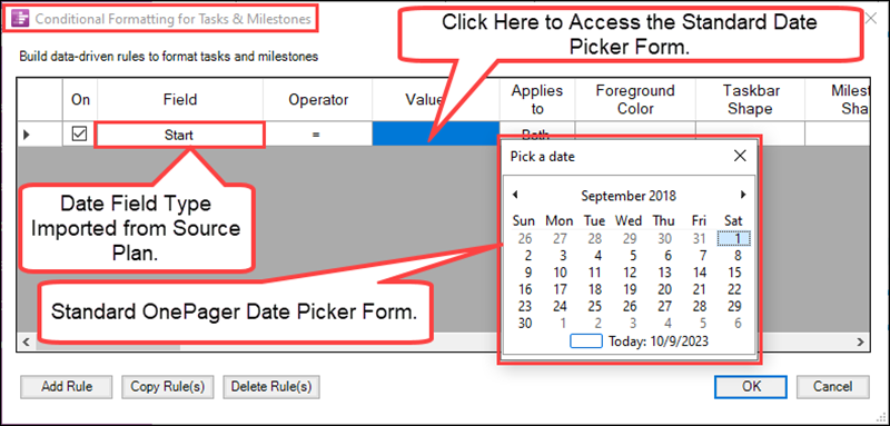 Adding Conditional Formatting Rules for OnePager for Version 7.2 - OnePager Documentation