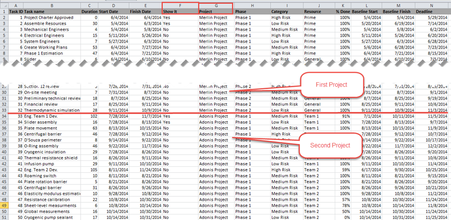 Handling Microsoft Excel Spreadsheets Containing Multiple Projects For Version 5.3 - OnePager ...