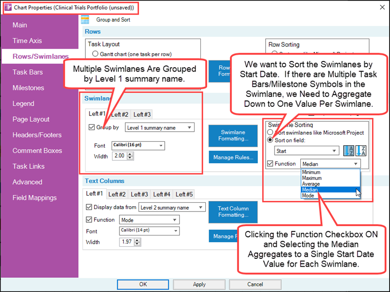 Using Functions with Text Columns, Rows, and Swimlanes for OnePager for Version 7.2 - OnePager ...