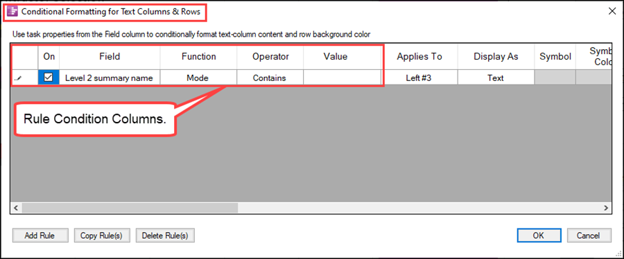 Conditional Formatting Rules for Text Columns and Rows for OnePager for Version 7.2 - OnePager ...